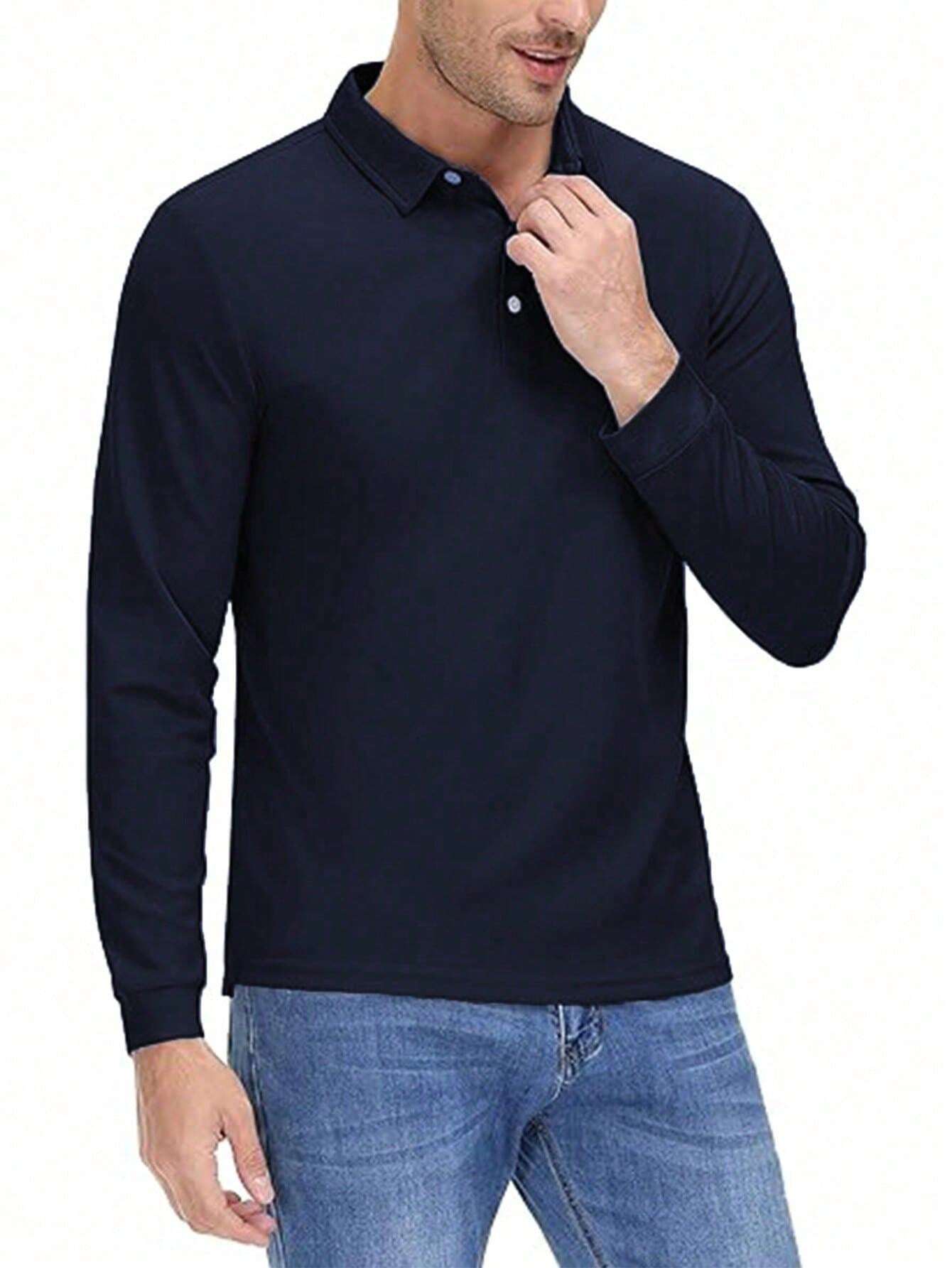 Camiseta polo de manga larga con botones y cuello, cómoda para usar ...