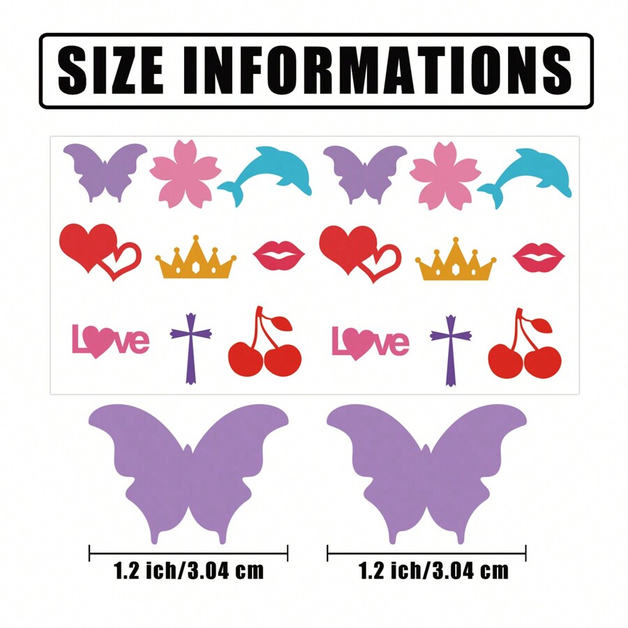 270pcs Tanning Sunbathing Stickers Self Adhesive Heart Lips Dolphin ...