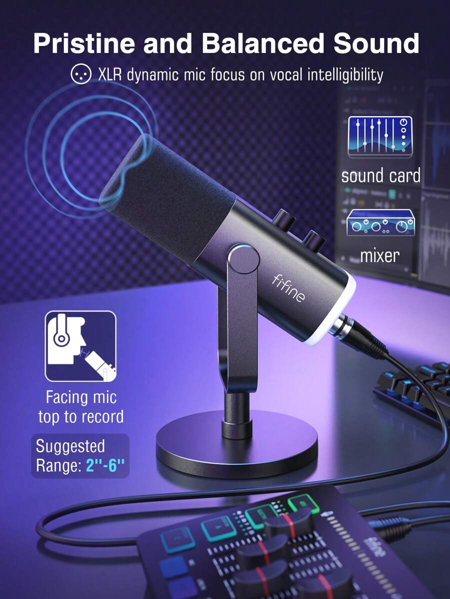 Fifine Gaming USB/XLR Microphone For Podcast, Dynamic Mic With ...