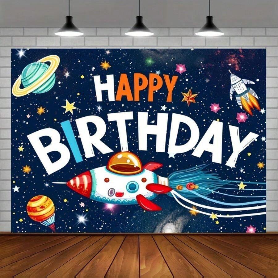 1pc, Outer Space Happy Birthday Decorations Solar System Banner Large ...