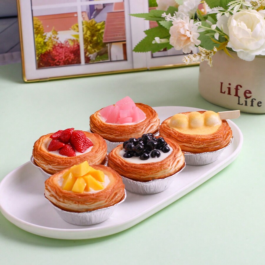 6pcs Simulation Tin Foil Tart Mold Model PU Fake Bread Fridge Magnets ...