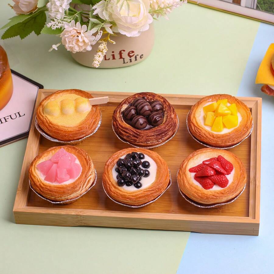 6pcs Simulation Tin Foil Tart Mold Model PU Fake Bread Fridge Magnets ...