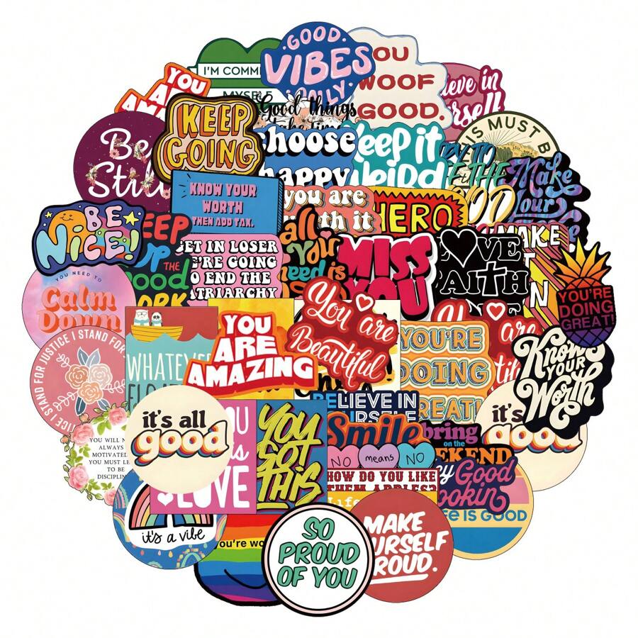 50pcs/Pack Inspirational Words Stickers I Cute Cartoon Kids Rewards ...