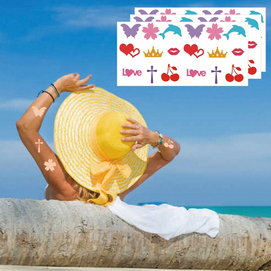 270pcs Tanning Sunbathing Stickers Self Adhesive Heart Lips Dolphin ...