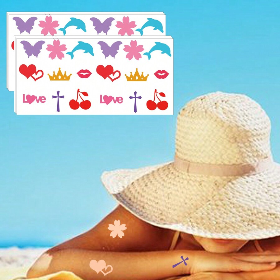 270pcs Tanning Sunbathing Stickers Self Adhesive Heart Lips Dolphin ...