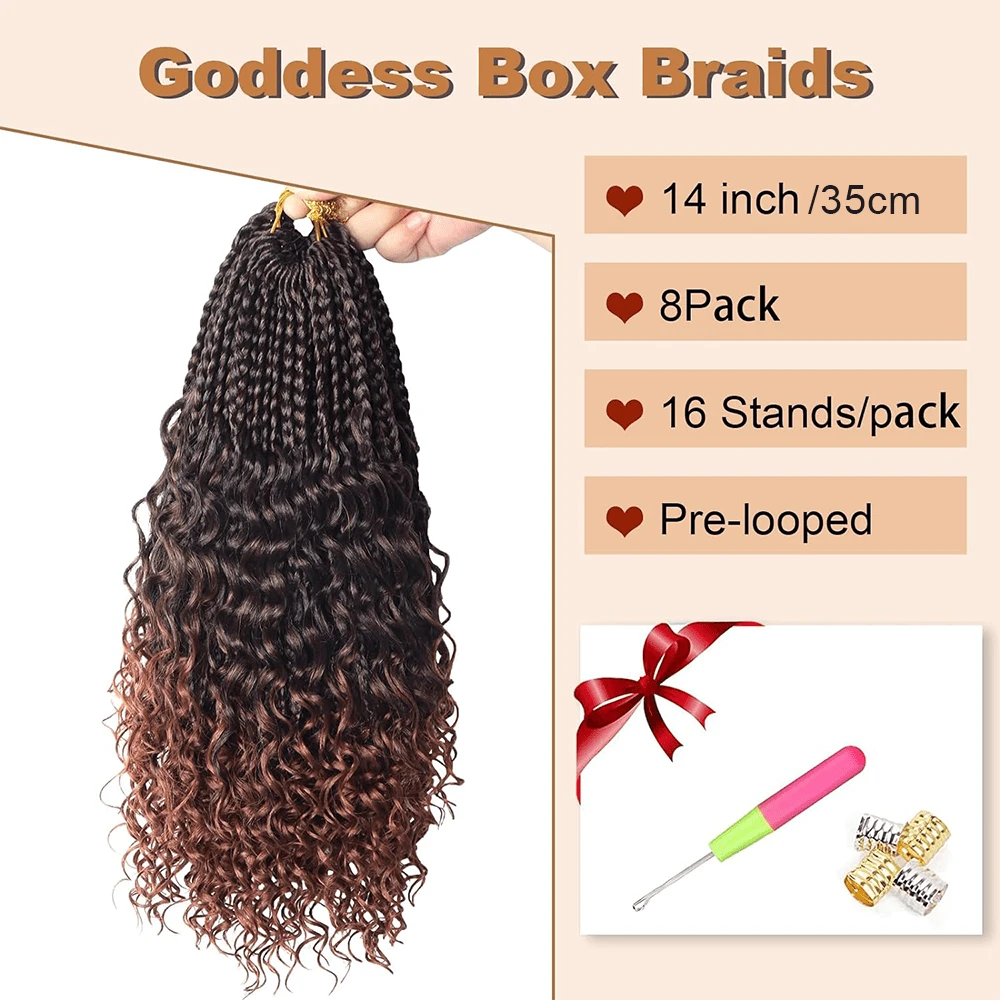 14 Inch Goddess Box Braids Crochet Hair Bohomian Crochet Box Braids ...