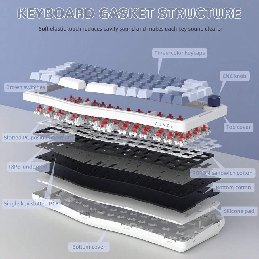 AKS068 65% Wired Mechanical Gaming Keyboard With Coiled Cable, 68-Key ...