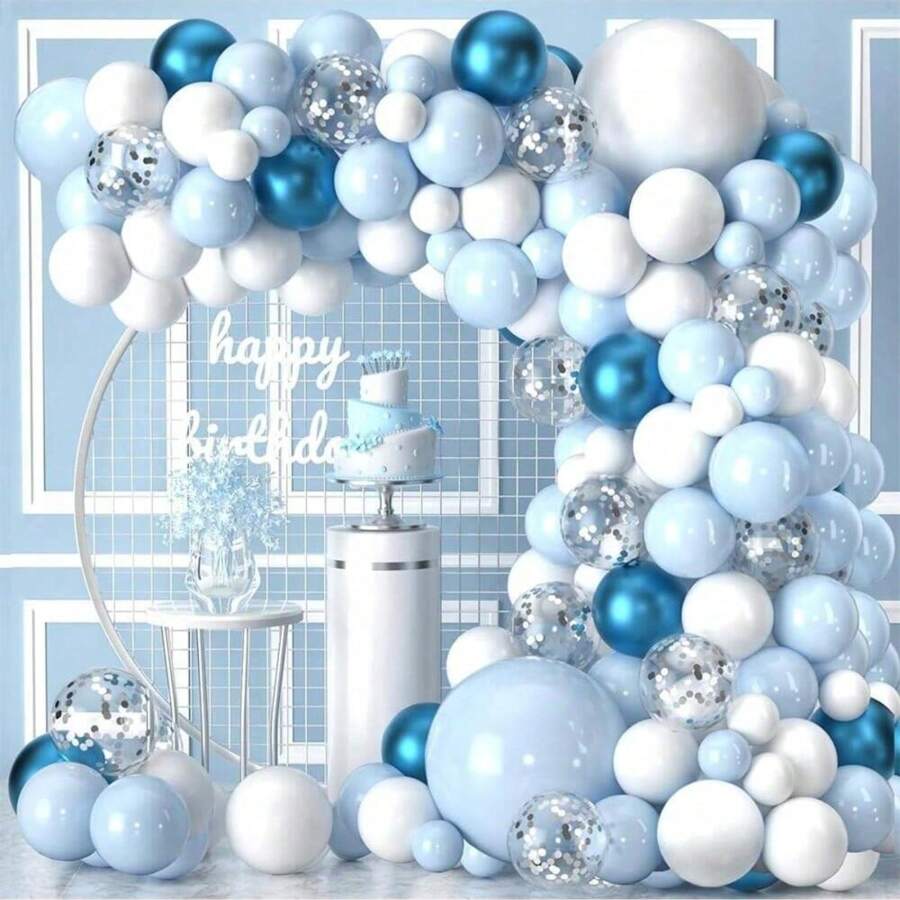 134pcs Blue Balloons Arch Kit, Blue White Silver Balloon Arch For ...