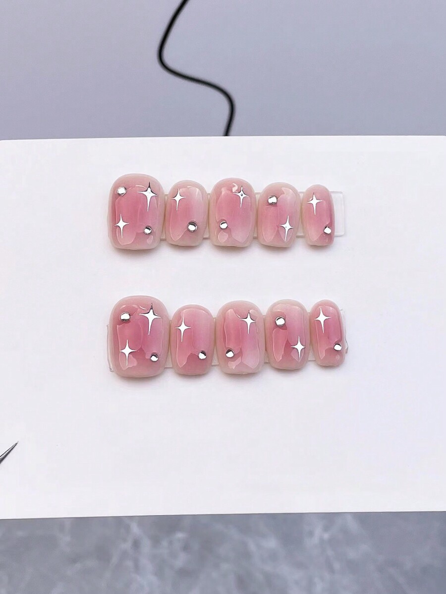 10pcs Sweet Y2K Pink Blush Nail Art Water Diamond Star Trumpet Nail ...