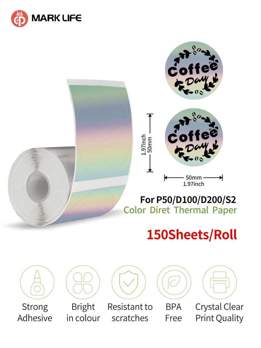 Marklife thermisch laserkleurenlabelpapier, 1,97 x 1,97 inch (50 * 50 ...