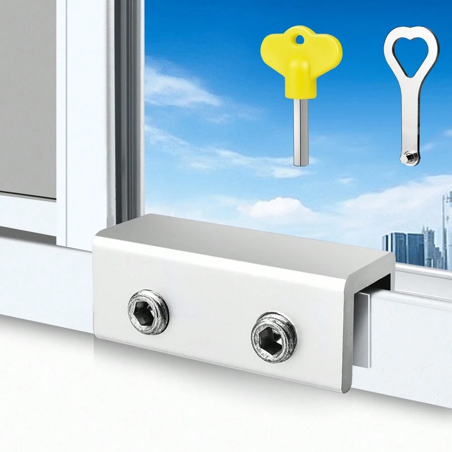 2 Pcs Adjustable Aluminum Window Locks, No-Drill Window Stoppers For ...