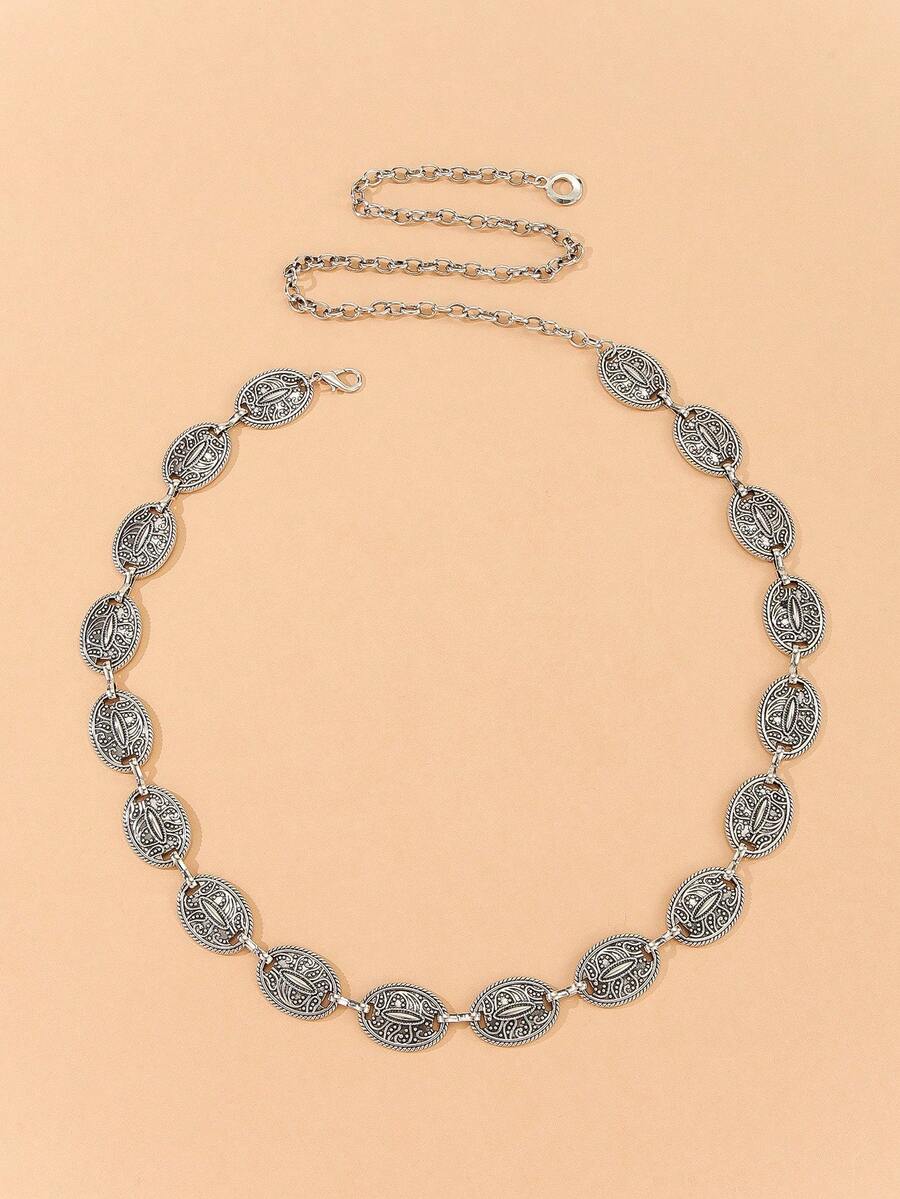 Y2k Vintage Western Style Metal Chain Waist Chain With Embossed Floral