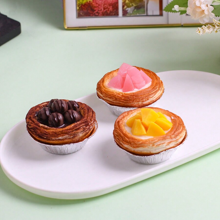 6pcs Simulation Tin Foil Tart Mold Model PU Fake Bread Fridge Magnets ...