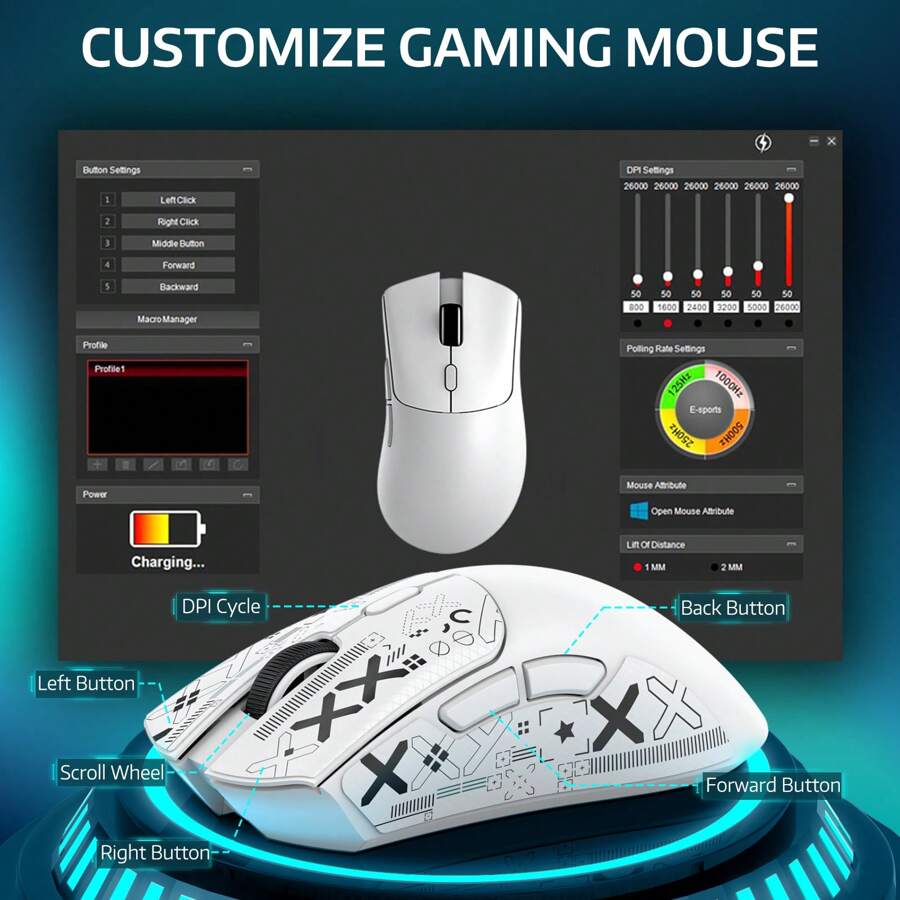 ATTACK SHARK R1 59g Tri-Mode Lightweight Wireless Gaming Mouse, 2.4GHz ...
