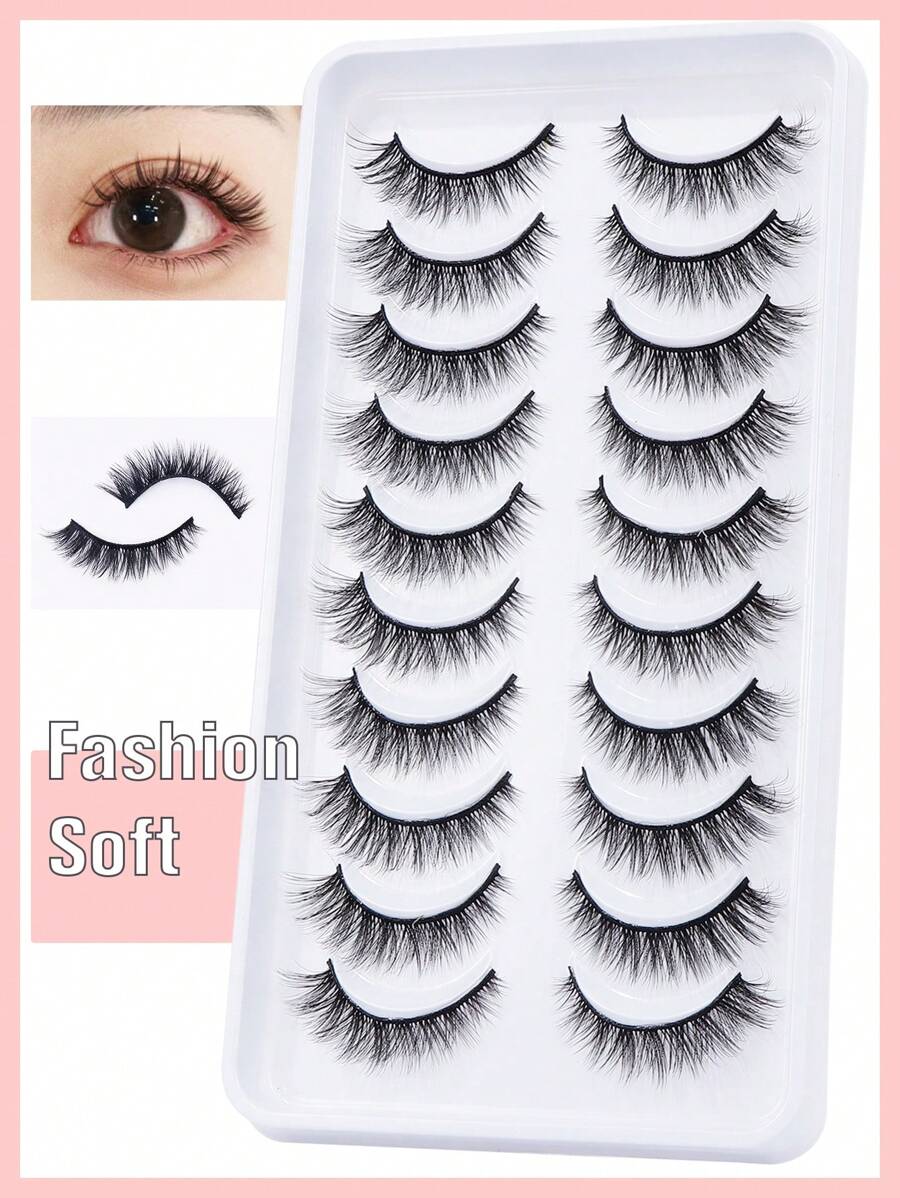 10 Pairs Eyelashes Of Natural False Eyelashes Fluffy Soft Dramatic 3D ...