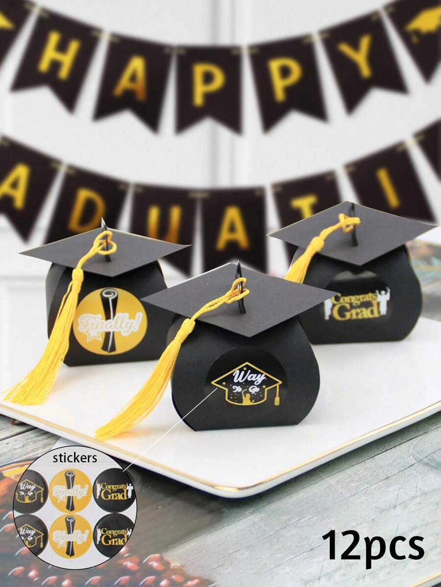 12 Pcs Graduation Cap Gift Box Graduation Party Favors Graduation Candy ...