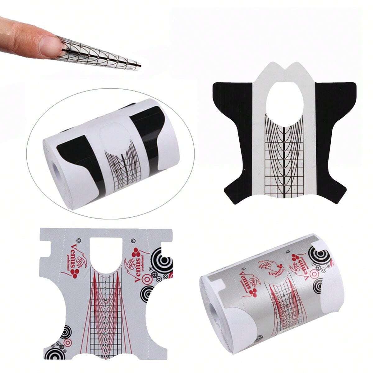 100Pcs Sliver Grey/Black White Nail Forms Professional Nail Form ...