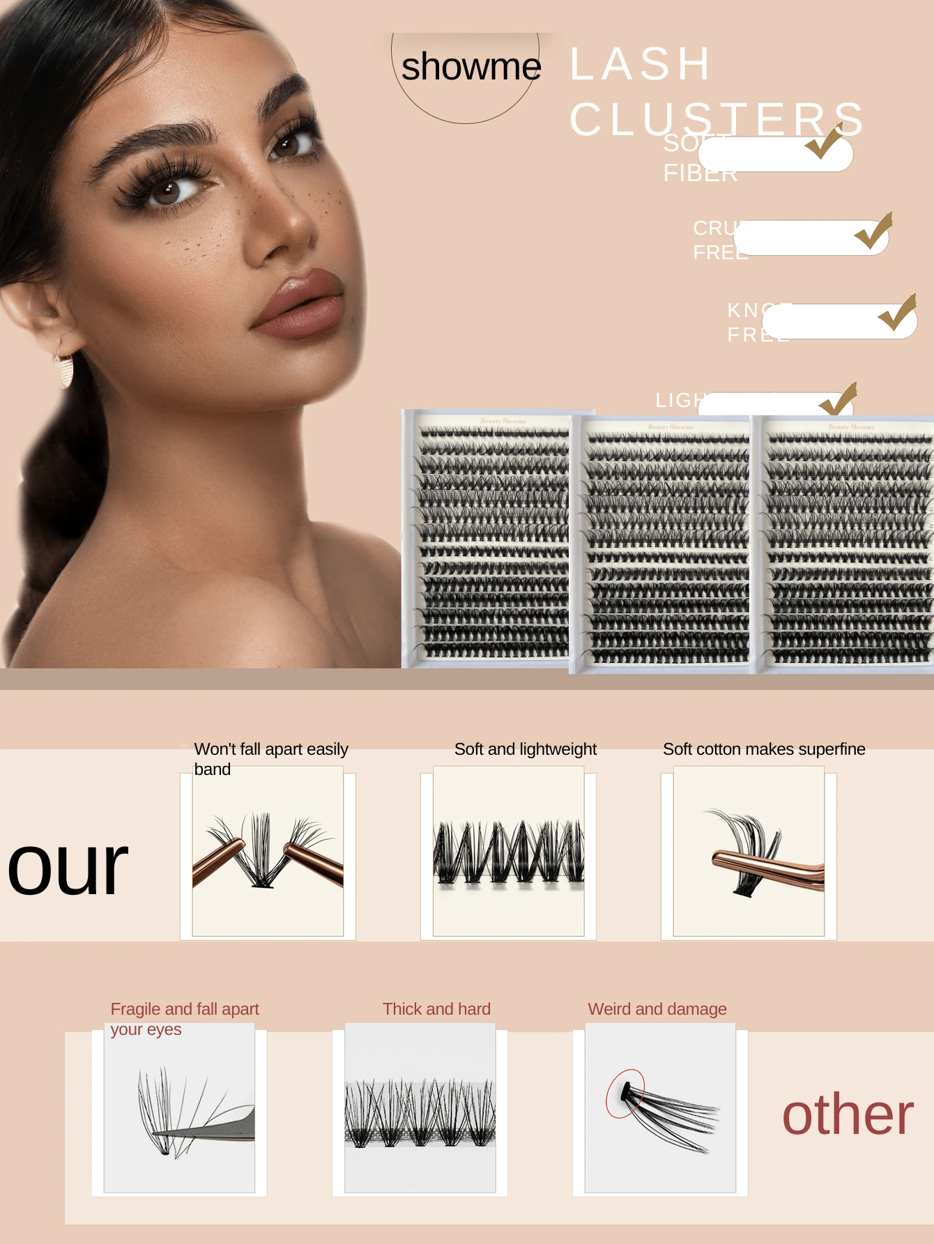 280 Clusters 20D 30D 40D 50D 60D 80D 100D -0.07D-9-16MIX Lash Clusters ...