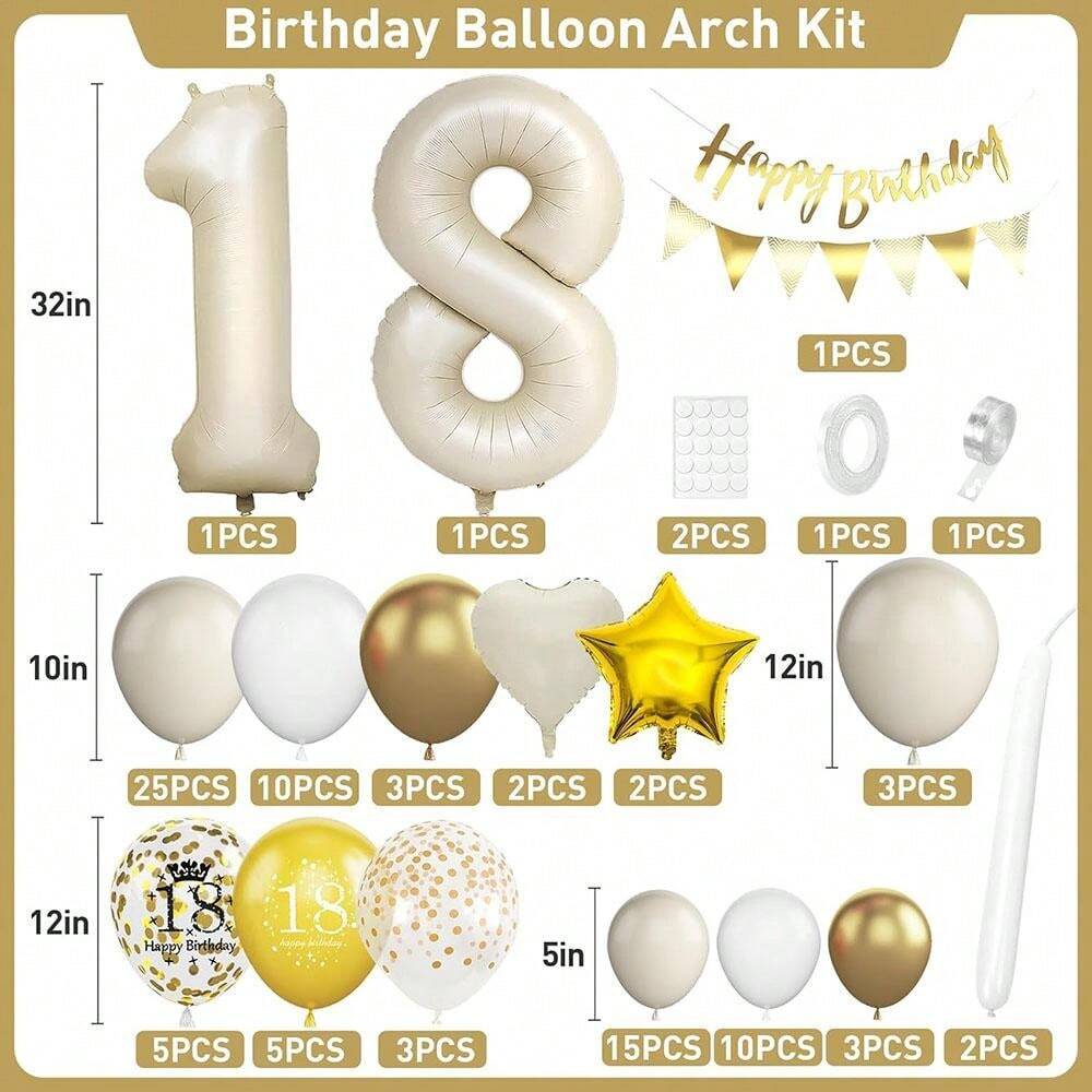 Decoración de cumpleaños número 18 en negro y dorado, kit de guirnalda ...