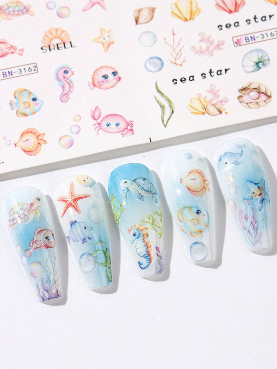 1pc 12 Design Ocean World Animal Starfish Shell Nail Sticker Water ...