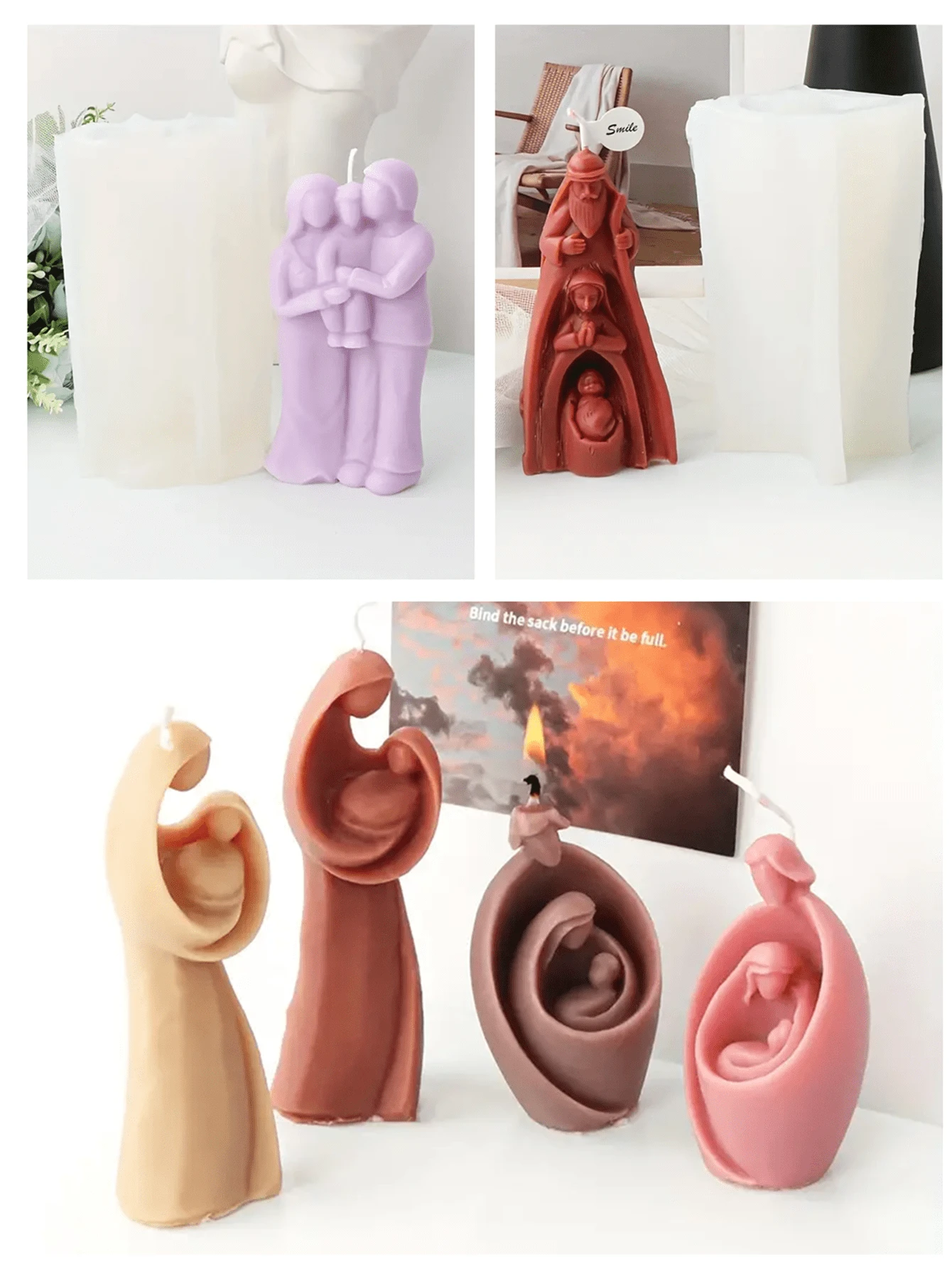 Religious Virgin Mary Candle Silicone Mold Trio Maria And Jesus Born ...
