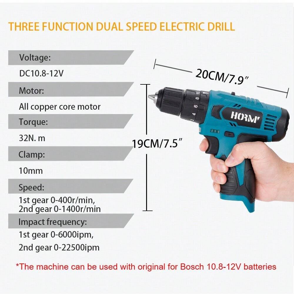 Hormy 12V 3-In-1 Dual Speed Electric Drill (Drilling, Hole Punching ...