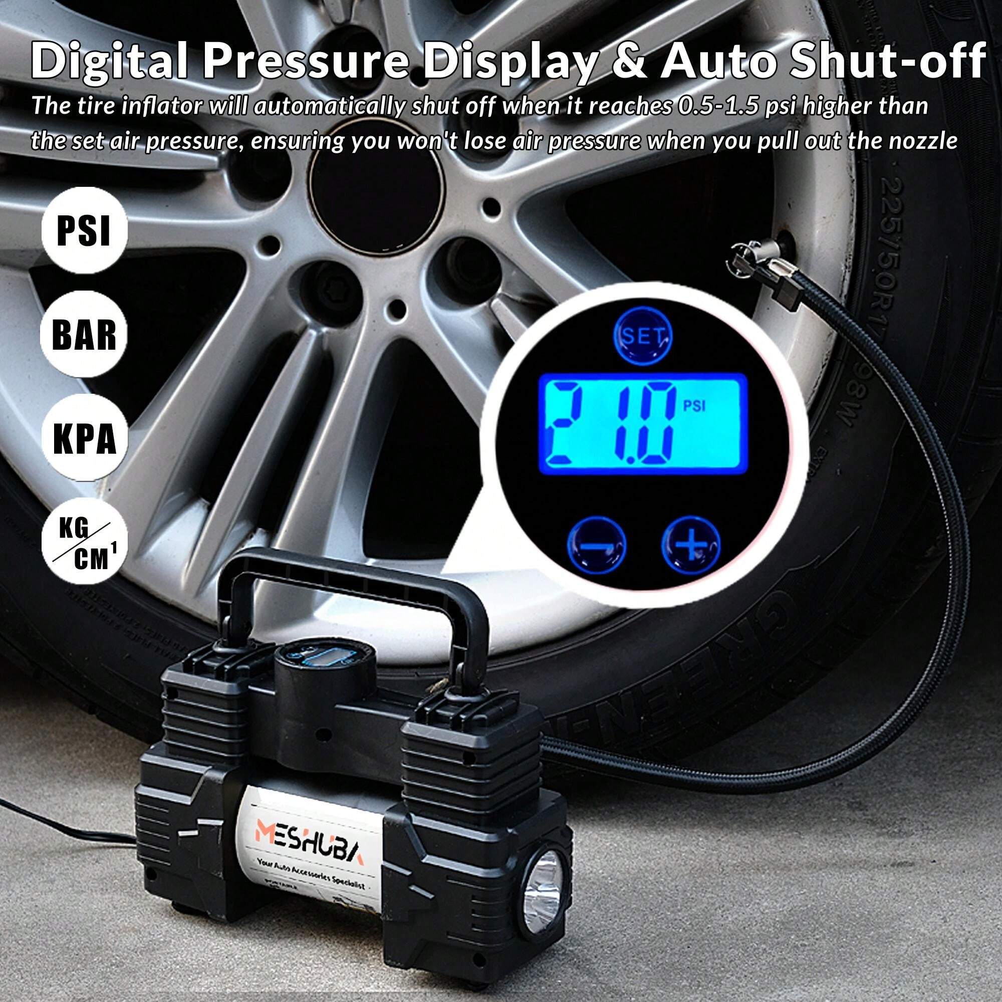 MESHUBA Tire Inflator 12V Portable Air Compressor, Air Pump For Car ...
