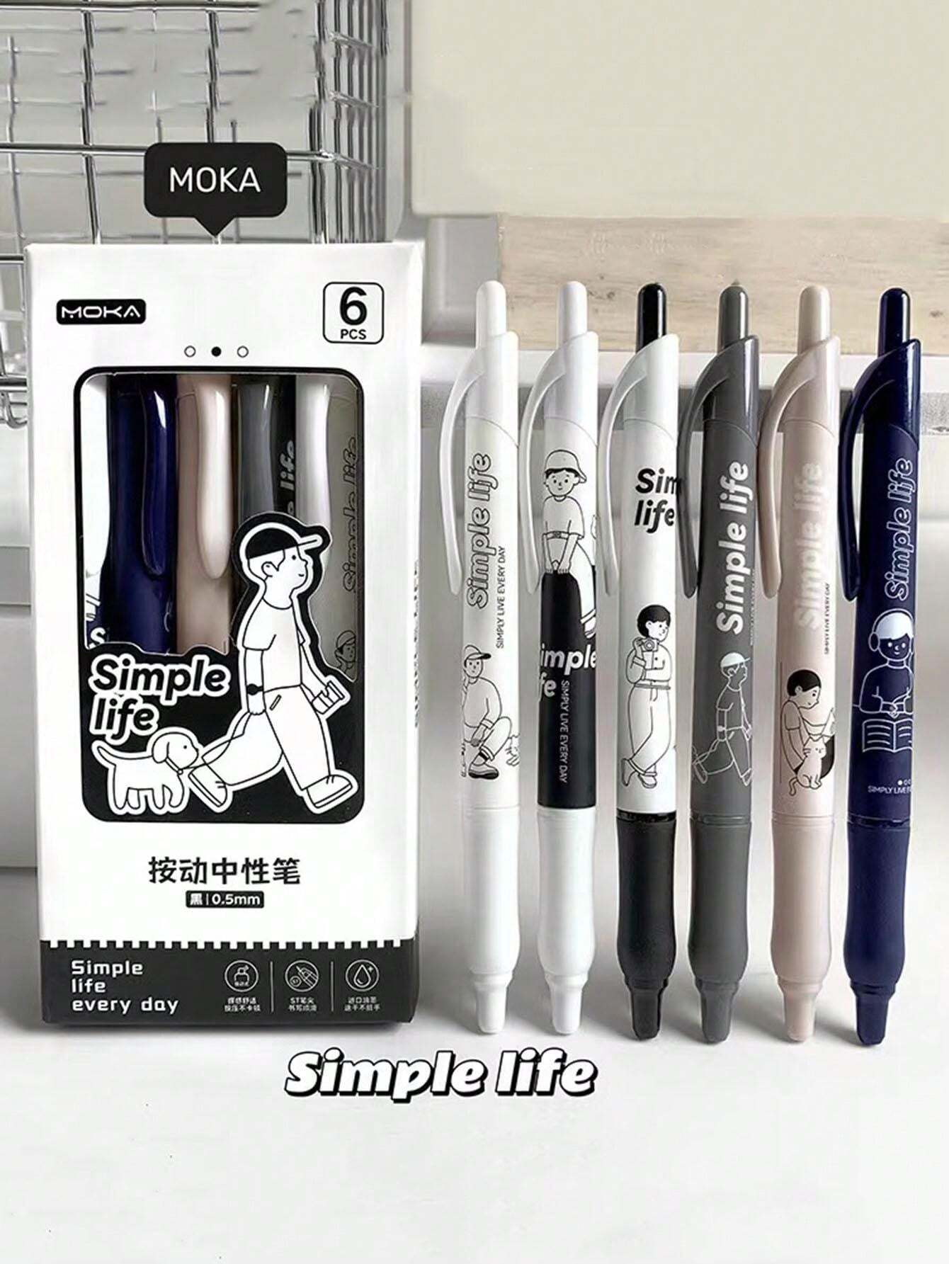 6pcs Male Classmates' Push Ballpoint Pens With High Aesthetics For ...