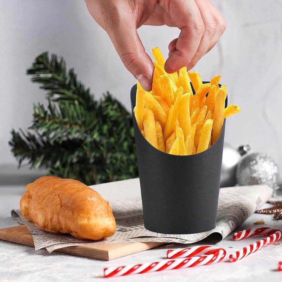 50pcs Black Thickened Disposable Food Cups With 100 Wooden Fruit Picks ...