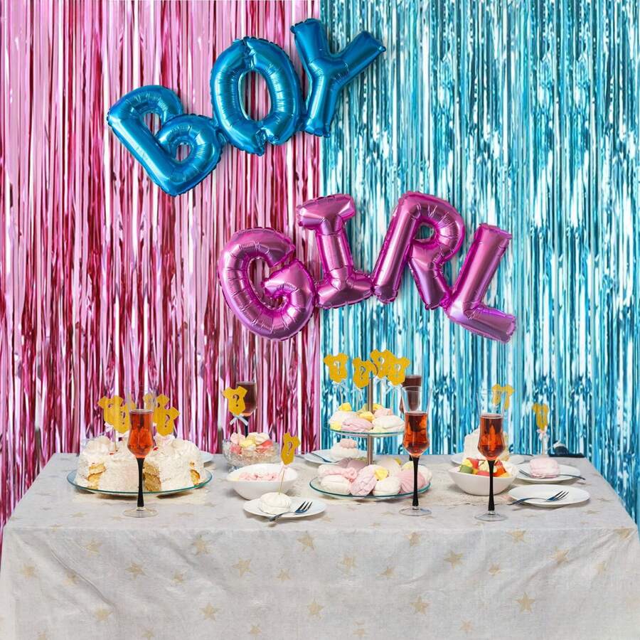 Large Pink And Blue Foil Fringe - 3.28x6.56 Feet, Pack Of 2 | Girl Or ...