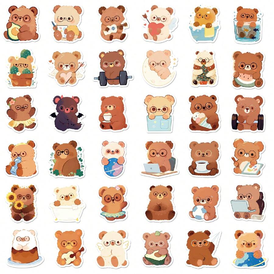 100Pcs Kawaii Stickers Pack For Water Bottles, Cute Bear Vinyl ...