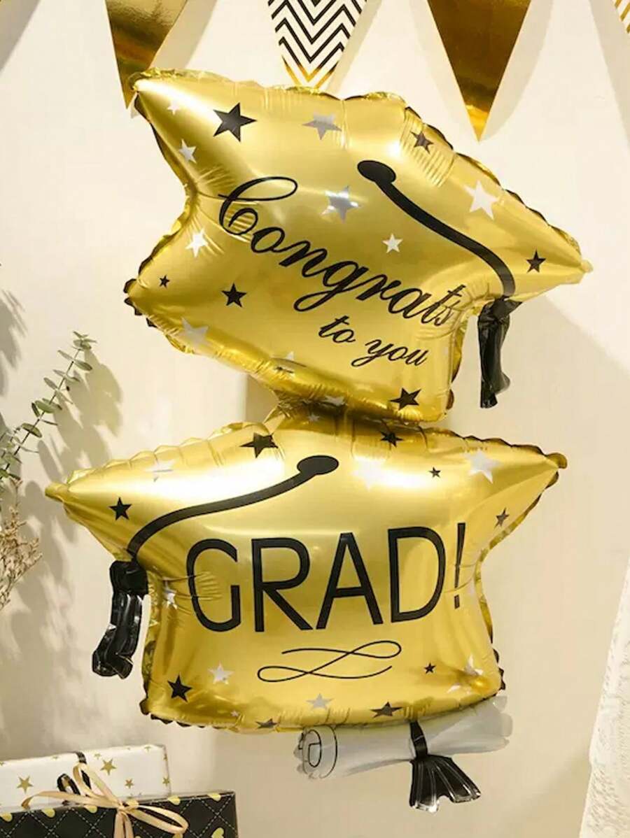 20pcs Black & Gold Graduation Themed Balloon Set, Graduation Cap Shaped ...