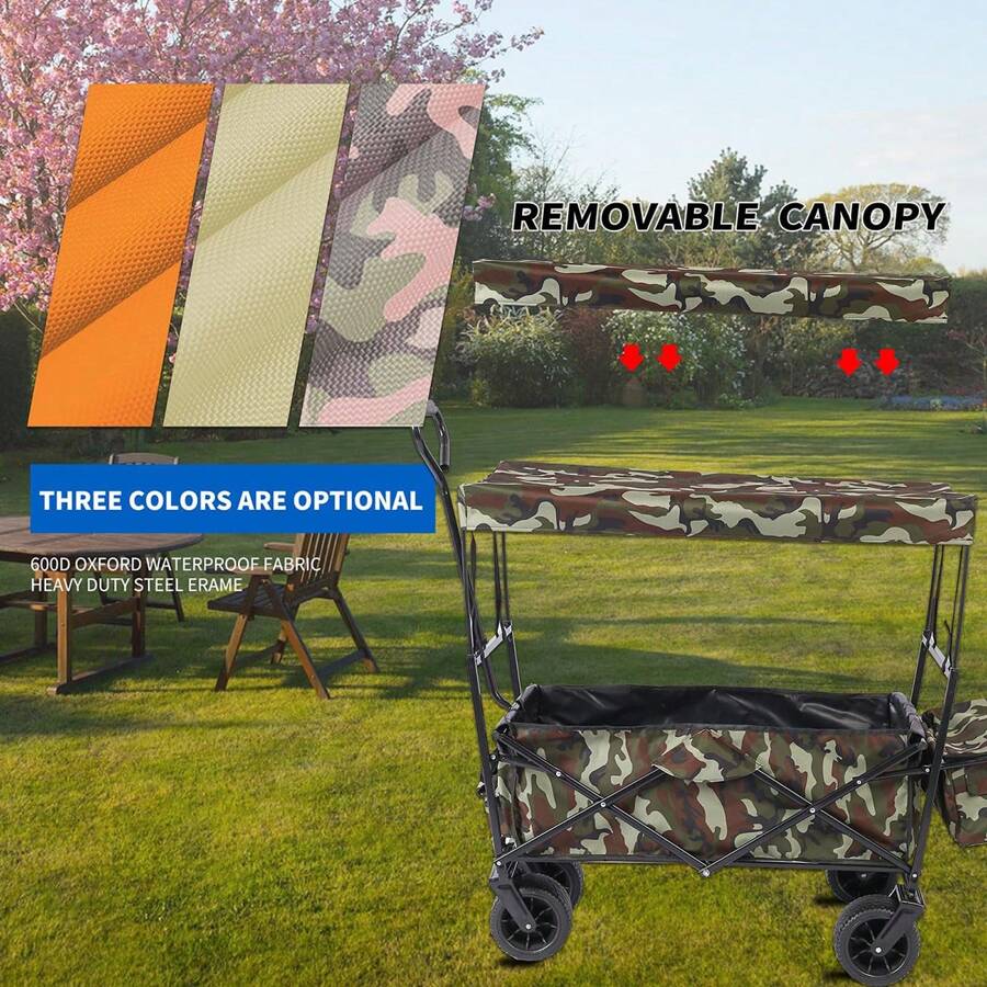 Collapsible Wagon Folding Garden Cart With Removable Canopy, Extra ...