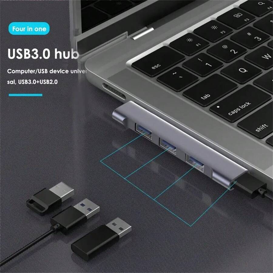 Concentrador USB C 4 en 1 con múltiples puertos, adaptador USB divisor de alta velocidad para PC ...