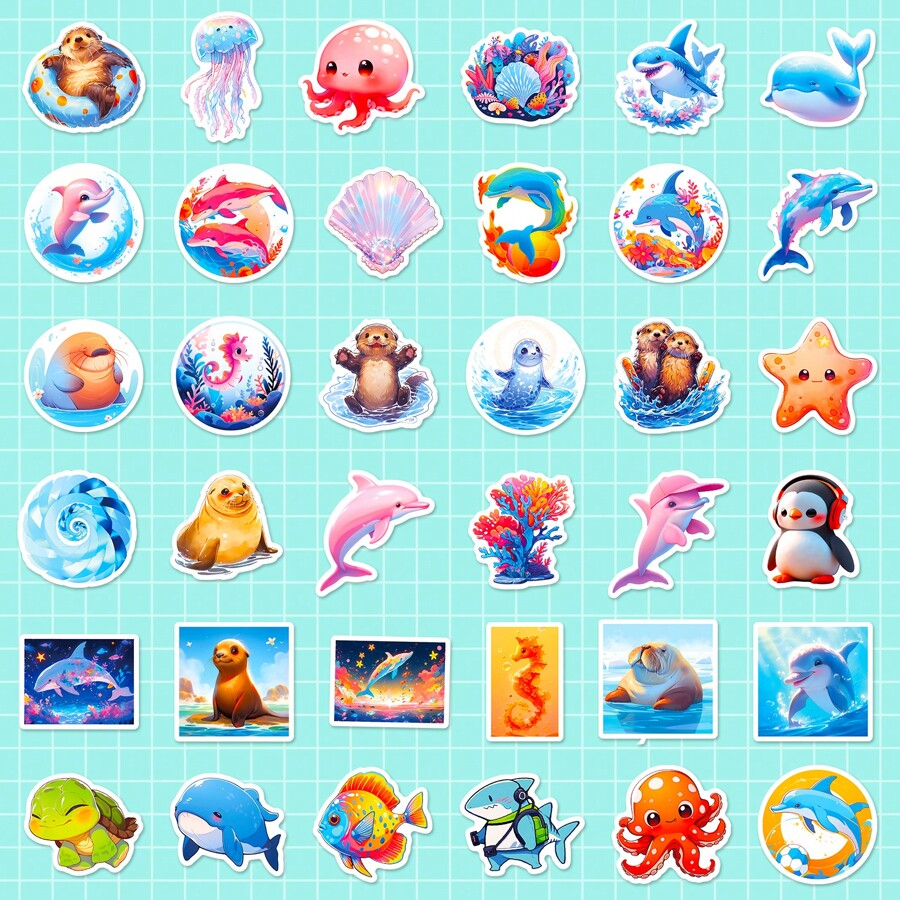 150Pcs Cartoon Ocean Stickers, Cute Sea Animal Vinyl Stickers For Party ...