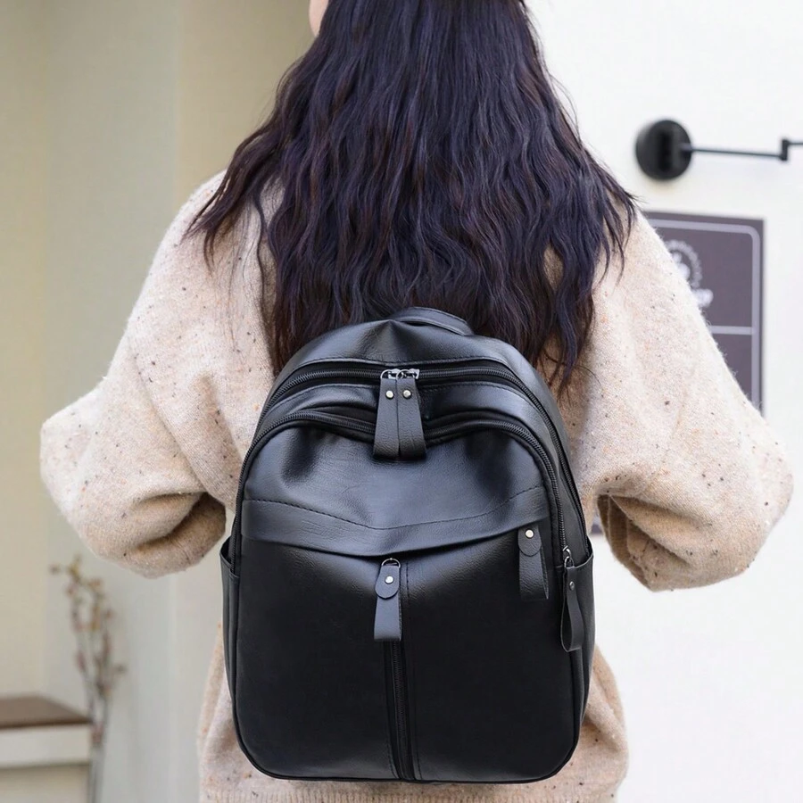 2024 New Simple Campus Student Backpack, Large Capacity Solid Color ...