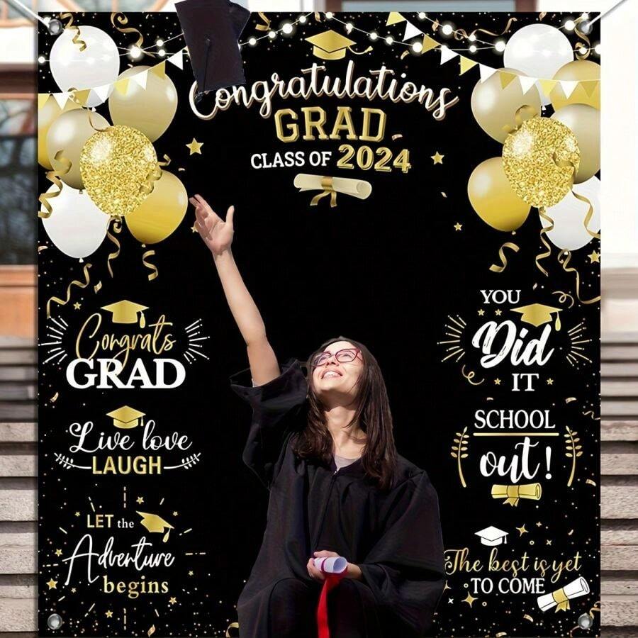 1pc Large Size 2024 Graduation Congrats Grad Photography Backdrop Class ...
