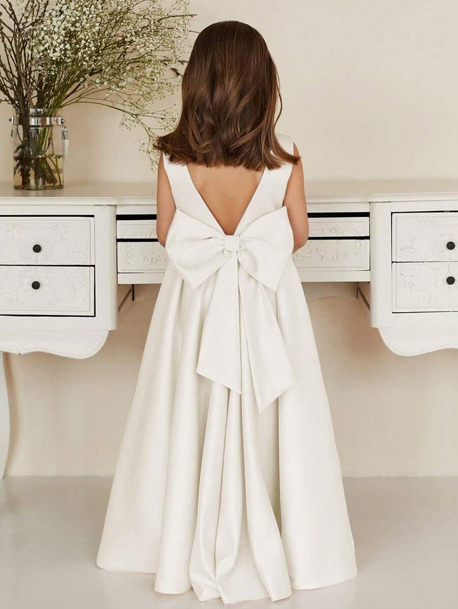Tween Girl Elegant And Gorgeous Bowknot Backless Dress With Shoulder ...