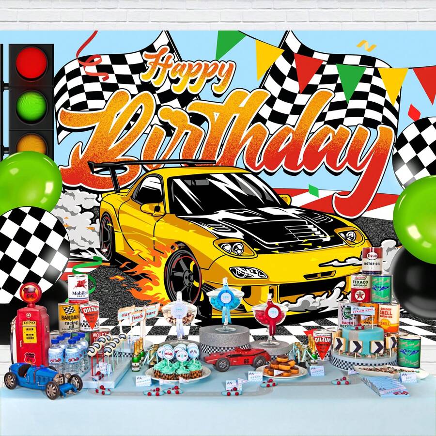 1 Pc Car Racing Happy Birthday Backdrop Car Themed Birthday Party ...