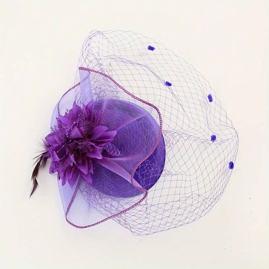 Romantic Elegant Bridal Wedding Mesh Veiled Hat Headpiece With Feathers ...
