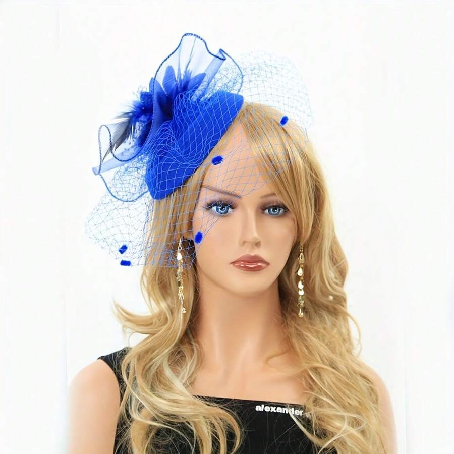 Romantic Elegant Bridal Wedding Mesh Veiled Hat Headpiece With Feathers ...