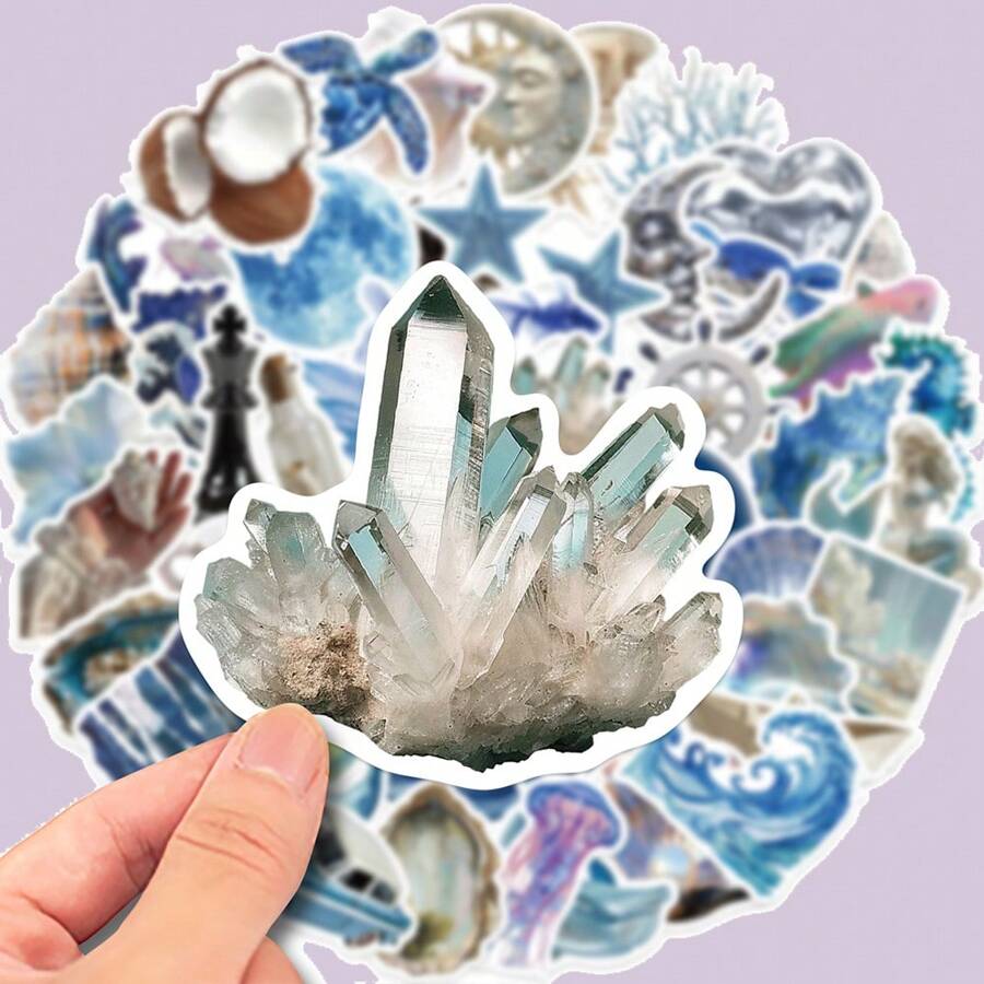 50pcs Silver-Blue Ocean Themed Shell And Pearl Stickers For Decorating ...
