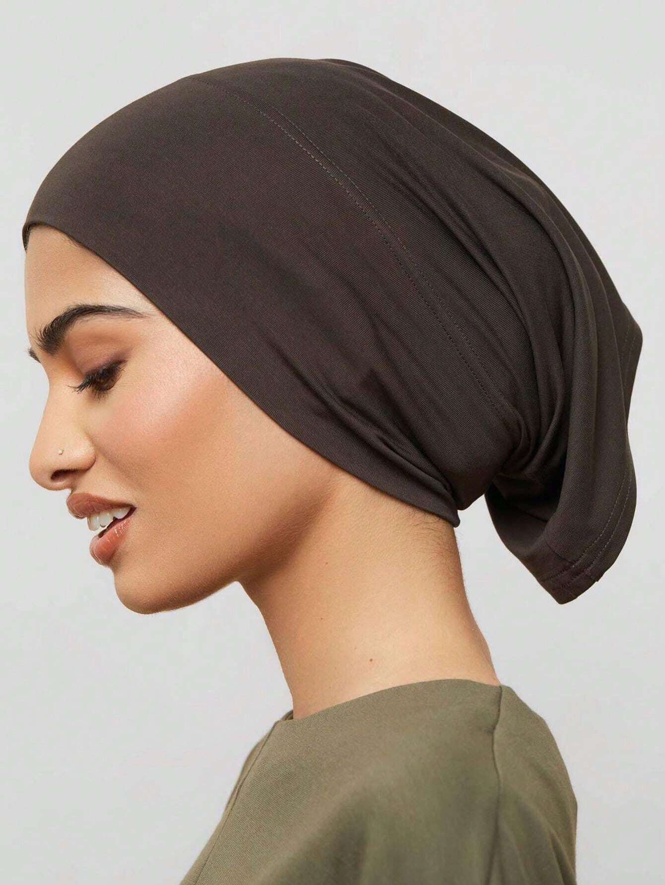 1pc Women's Solid/Colorful Bamboo Fiber Cap And Scarf Set, Muslim Head ...