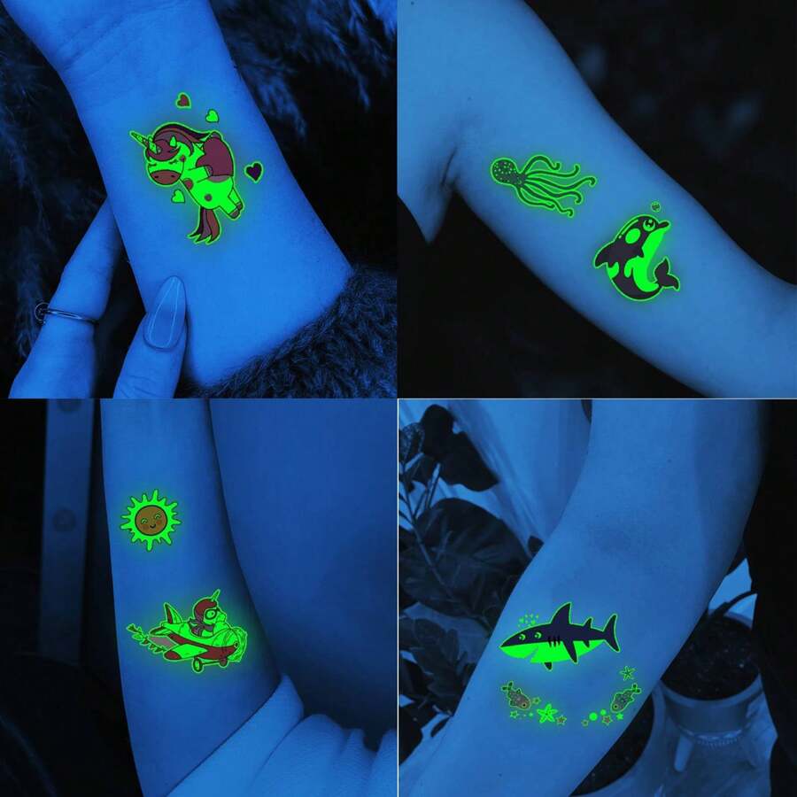 15pcs 3D Cartoon Glow-In-Dark Temporary Tattoos For Girls, Unicorn ...