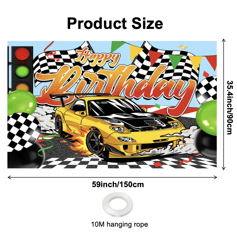 1 Pc Car Racing Happy Birthday Backdrop Car Themed Birthday Party ...