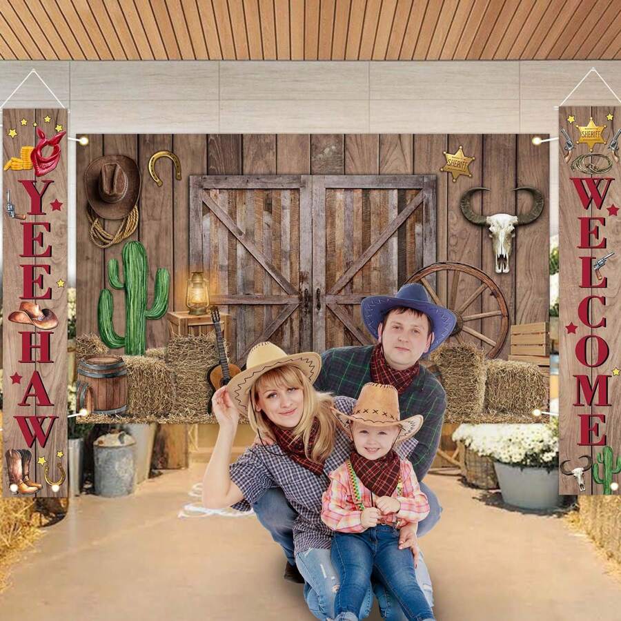 Avezano Western Cowboy Backdrop Banners 3PCS West Cowboy Yee Haw Banner ...