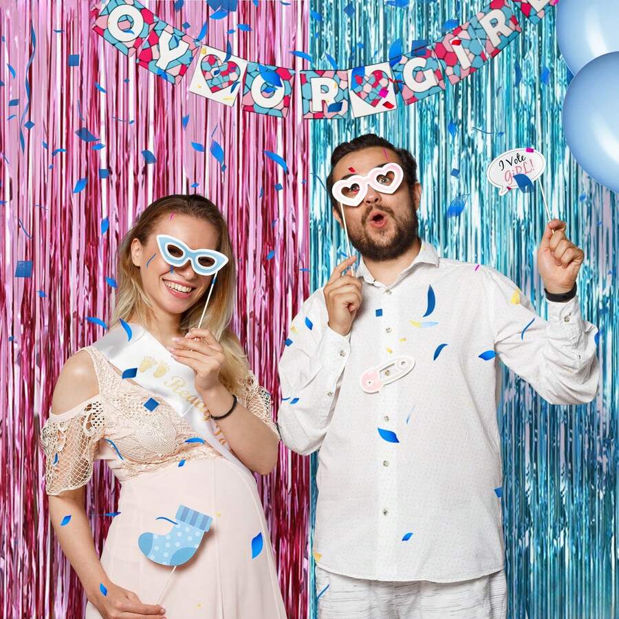 Grande Franja de Papel Metálico Rosa e Azul - 3,28 x 6,56 pés, Pacote ...