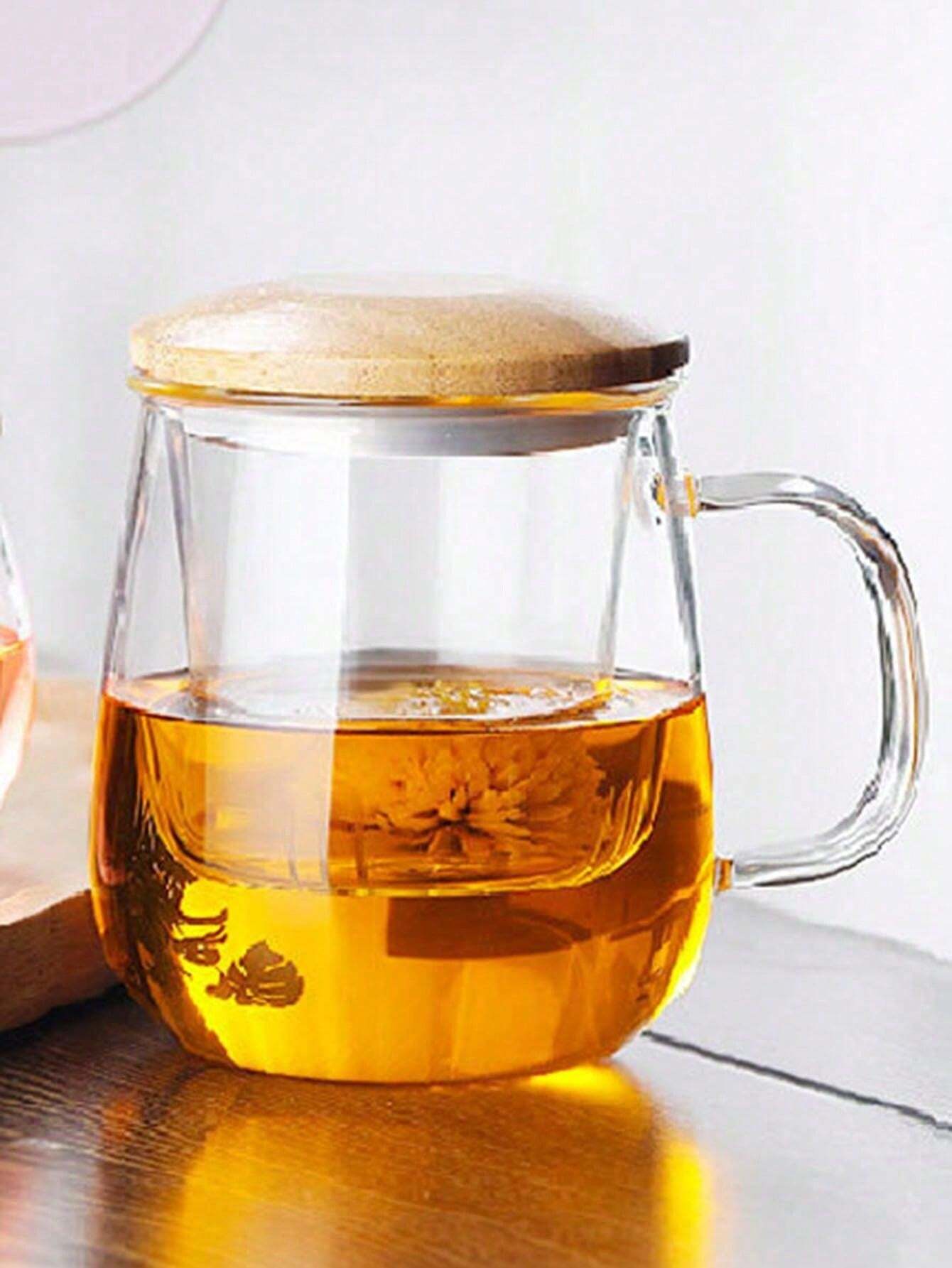 1pc Clear Glass Tea Cup With Bamboo Lid And Infuser, Used For Brewing ...