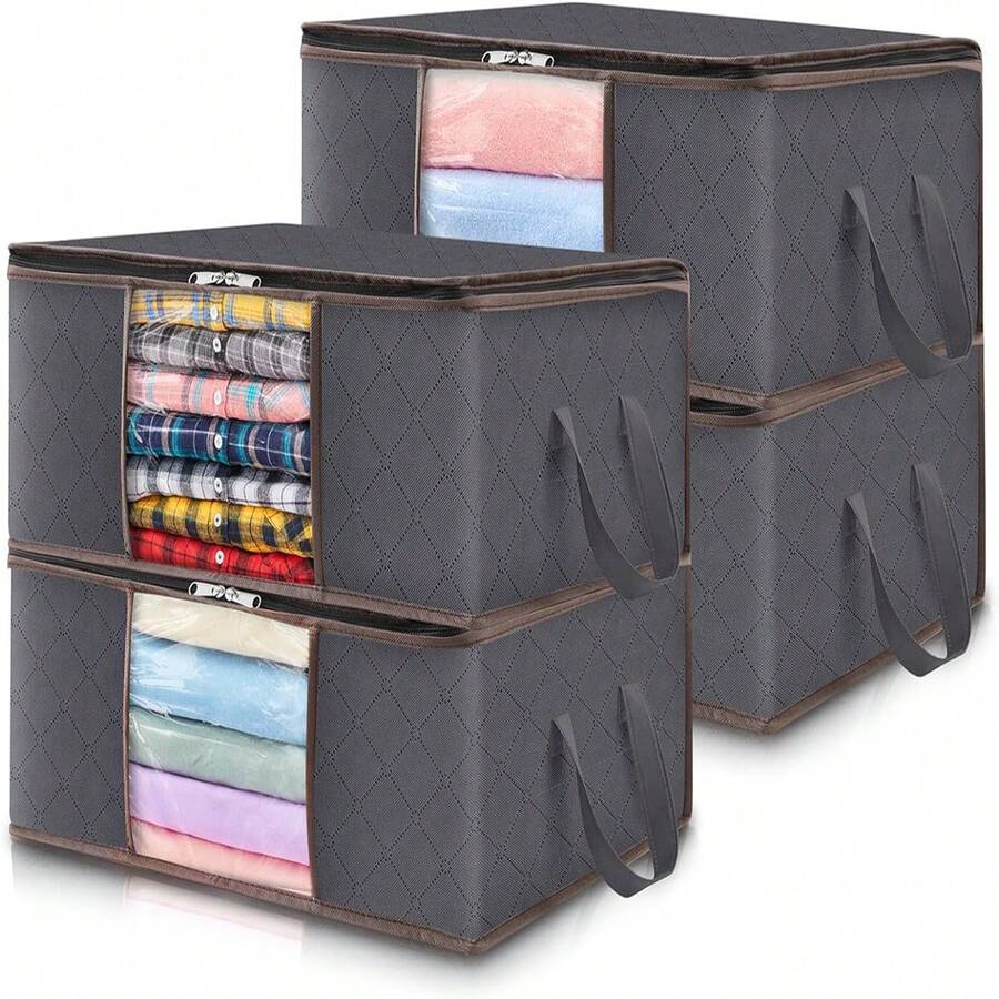 35L 4 Pack Clothes Storage Bag, Foldable Storage Boxes Wardrobe Storage ...