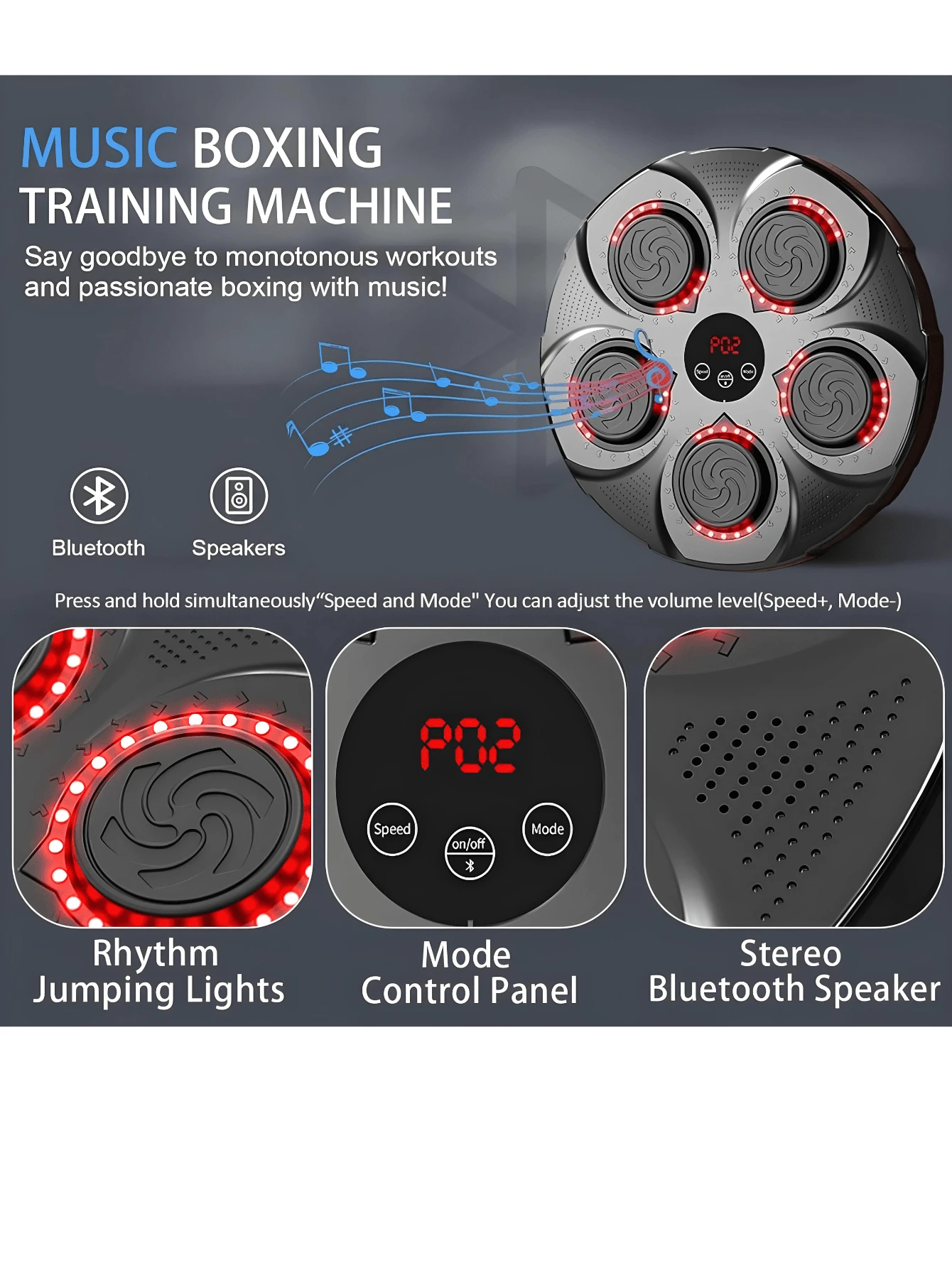 Máquina de boxeo musical, máquina de boxeo montada en la pared con música inteligente Bluetooth ...